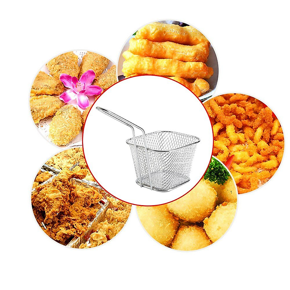 8Pcs Fry Basket, Mini Stainless Steel Chips Deep Fry Baskets with Handle French Fries Cooking Tool Food Presentation Strainer for Cooking, Boiling, or Deep Frying Foods (4.1 * 3.3 * 2.6inch)