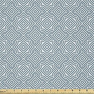 Lunarable Celtic Fabric by The Yard, Vintage Style Abstract Knot Pattern with Entangled Wavy Lines Motif, Microfiber Fabric for Arts and Crafts Textiles & Decor, 2 Yards, Blue Grey and White