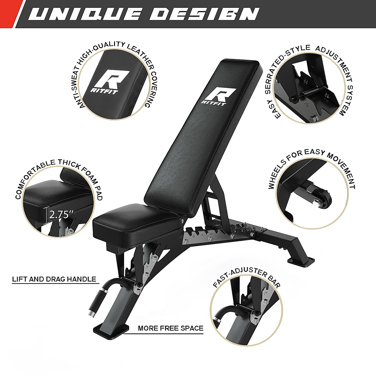 RitFit Squat Rack Power Cage Home Gym Package, Includes 1000LBS Power Rack with Cable Crossover System, Weight Bench, Weight Plate Set with Olympic Barbell (Package 1.6K (Bumper Plate 230LBS))-Orange