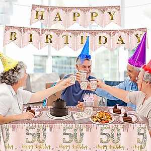 98PCS 50th Birthday Party Plates 50th Birthday Party Supplies Pink Rose Gold Party Decorations 50th Birthday Decorations for Women Paper Plates Napkins Cups Forks Knives Tablecloth Banner Serve 16