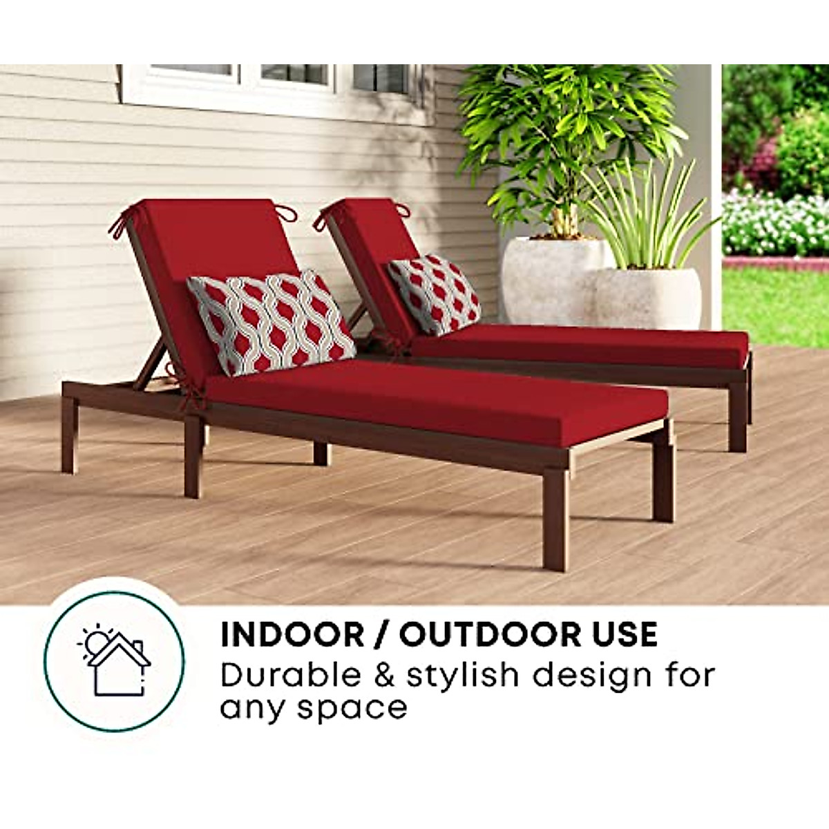 Honeycomb Indoor / Outdoor Textured Solid Scarlet Red Chaise Lounge Cushion: Recycled Polyester Fill, Weather and Stain Resistant Patio Cushions: 22.5" W x 70" L x 3.5" T, 1 Count (Pack of 1)