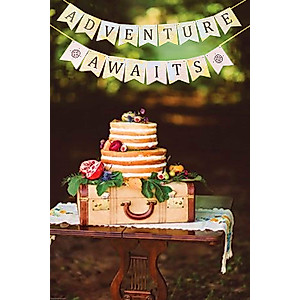 JeVenis Adventure Awaits Banner Bon Voyage Banner Travel Theme Banner World Map Travel Themed Baby Shower Banner Vintage Atlas Map Banner for Bridal Shower Graduation Party Moving Party