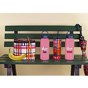 Kate Spade New York Reusable Straws with Case, Metal Straw Set of 3 with Cleaner Brush, Pink Colorblock