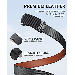 Zitahli Belt Men, Ratchet Belt Dress with 1 3/8" Premium Leather,Slide Belt with Easier Adjustable Automatic Buckle,Trim to Fit Size 30"-36"
