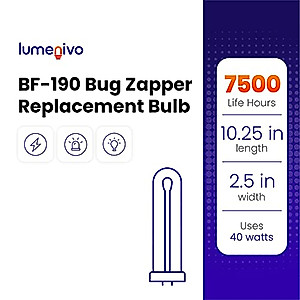 BF-190 Bug Zapper Bulb Replacement for Flowtron BK-40D by Lumenivo - 40W Black Flag Bug Zapper Bulb Replacement with G10Q-4 Square 4 Pin Base - T8 U-Bent Mosquito Zapper - 2 Bulbs
