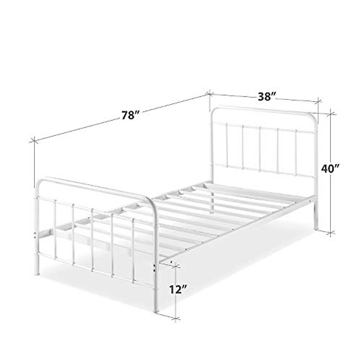 ZINUS Florence Full Panel Metal Platform Bed Frame / Mattress Foundation / No Box Spring Needed / Easy Assembly, White, Twin