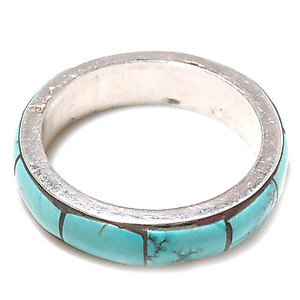 Band Ring for Men Women 925 Sterling Silver Jewelry Turquoise Gemstone Handmade Fashion Jewelry Gifts for Her Size 8 (USA)
