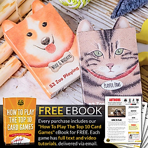 Zoo52 Playful Paws Playing Cards – Beautiful Cat & Dog Deck of Cards with Free Card Game eBook, Hand Illustrated Water Color Poker Cards. Unique Box and Intricate Detail for Cool