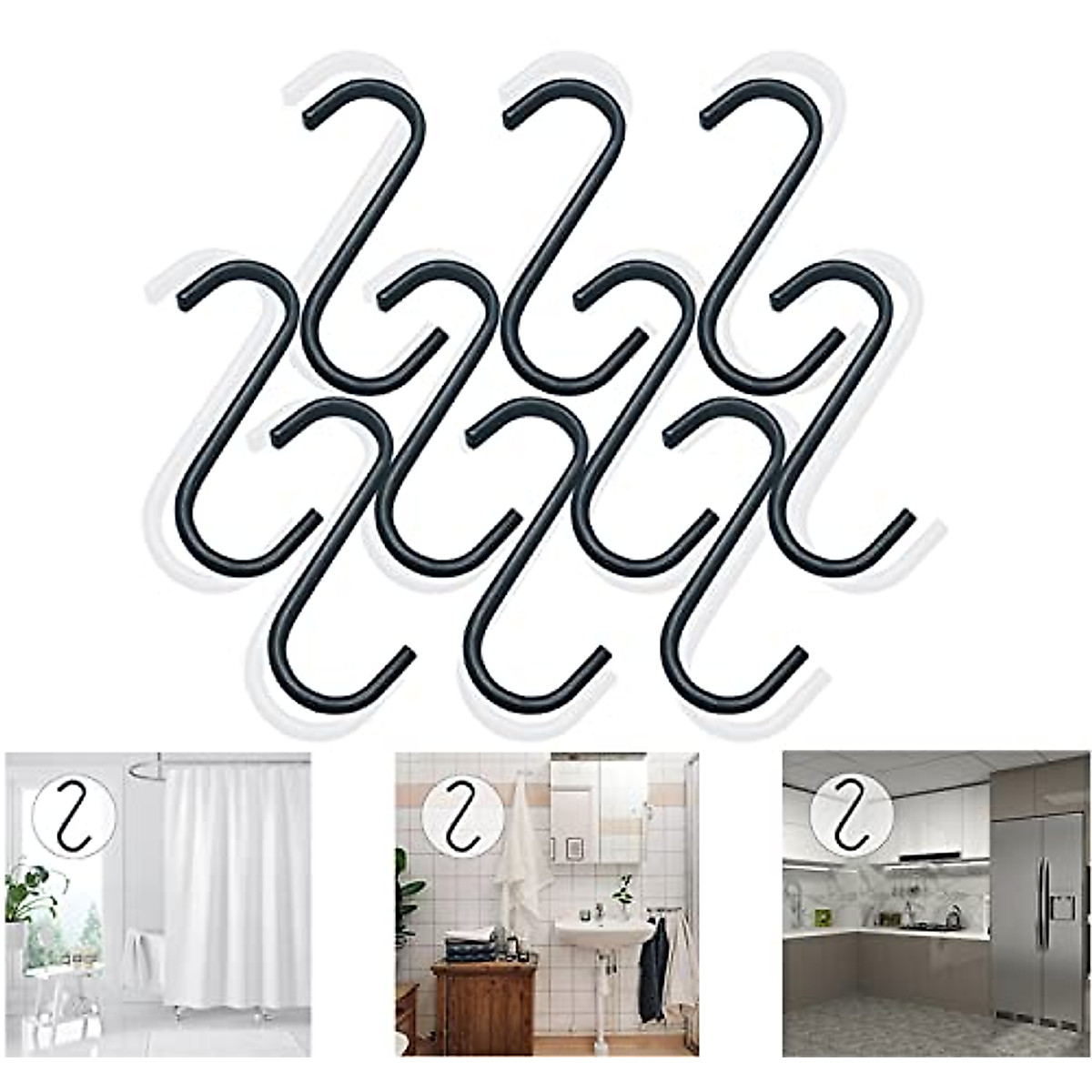 10 PCS Heavy Duty Black S Shaped Hooks for Hanging Pots and Pans Metal Hook Coat Hanger Perfect S Hook for Planter Pot Coat Bag Kitchen Bathroom Bedroom and Office (2.5")