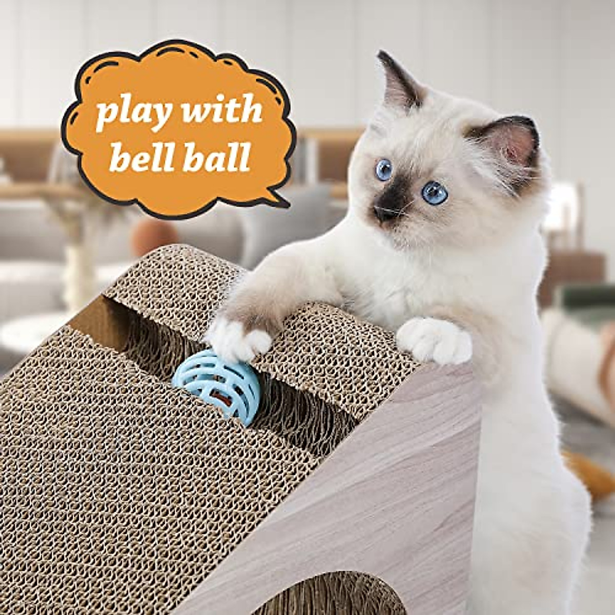 PAWZ Road Cat Scratching Post, 2 in 1 Large 28.3" Corrugated Cat Scratcher Three Sided Use Scratching Pad with Balls for Indoor Cats and Kittens