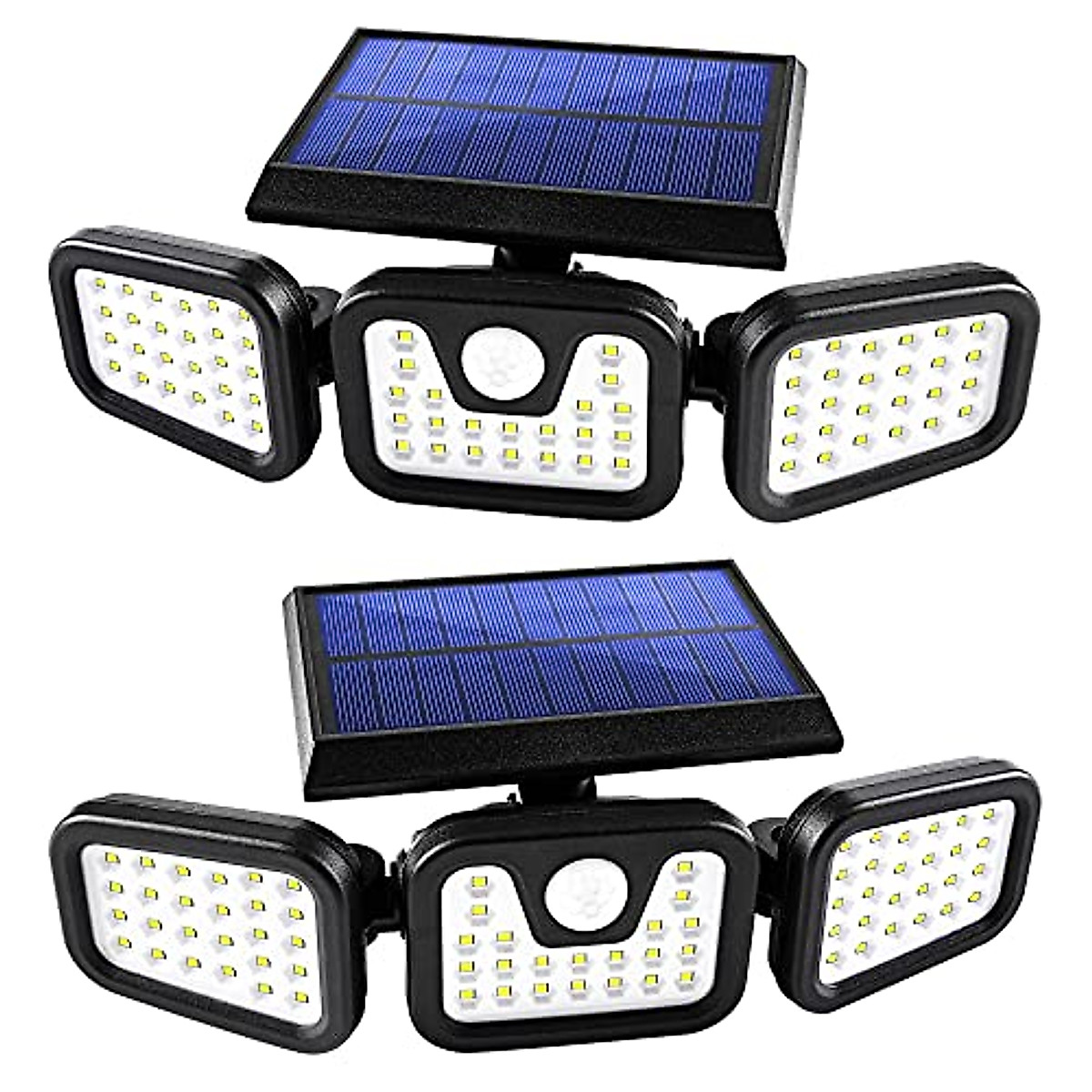 kuujojo Solar Lights Outdoor Garden, 2 Pack 74 LED / 3 Modes 270° Wide Angle Motion Sensor Outdoor Lights, IP65 Waterproof Solar Outdoor Lights, Security Flood Light for Patio Yard and Garage