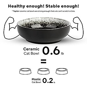 Ceramic Cat Bowls, Toptier Cat Bowls Cat Dishes for Food and Water, Shallow Cat Food Bowls Pet Dishes for Cats, Kittens, and Small Animals, Set of 2, Black and White