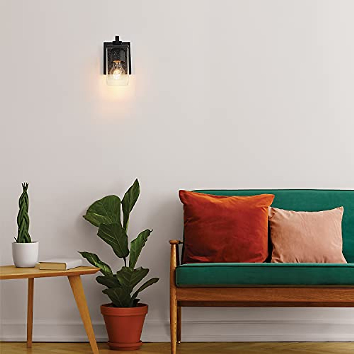 Globe Electric 51856 Wall Sconce Vanity, Matte, Seeded Glass Shade, Dakota (Black, 1-Light)