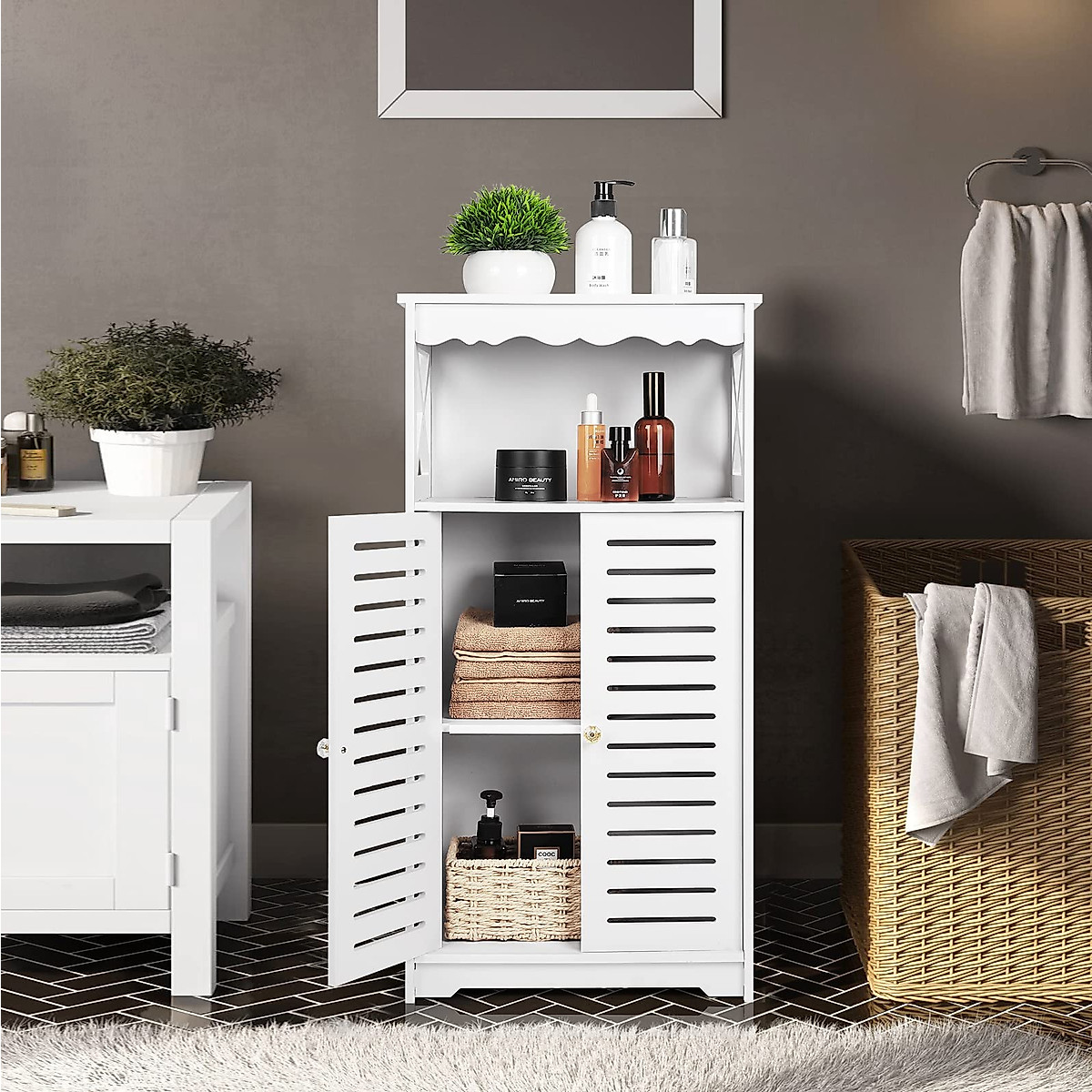 NOKAMW Bathroom Storage Cabinets,White Floor Free Standing Cabinet,Home Waterproof Storage Furniture for Bedroom Kitchen Hallway,Cupboard Unit with Daily use Layer,75x24x34cm.