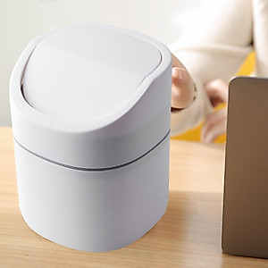 Generic Cute Kitchen Trash Can with Lid,Trumpet Desktops Creative Covered Living Room Mini Trash Can,Waste Basket,Small Trash Can,Best Desk Trash Can for Home Office Kitchen (White 02)