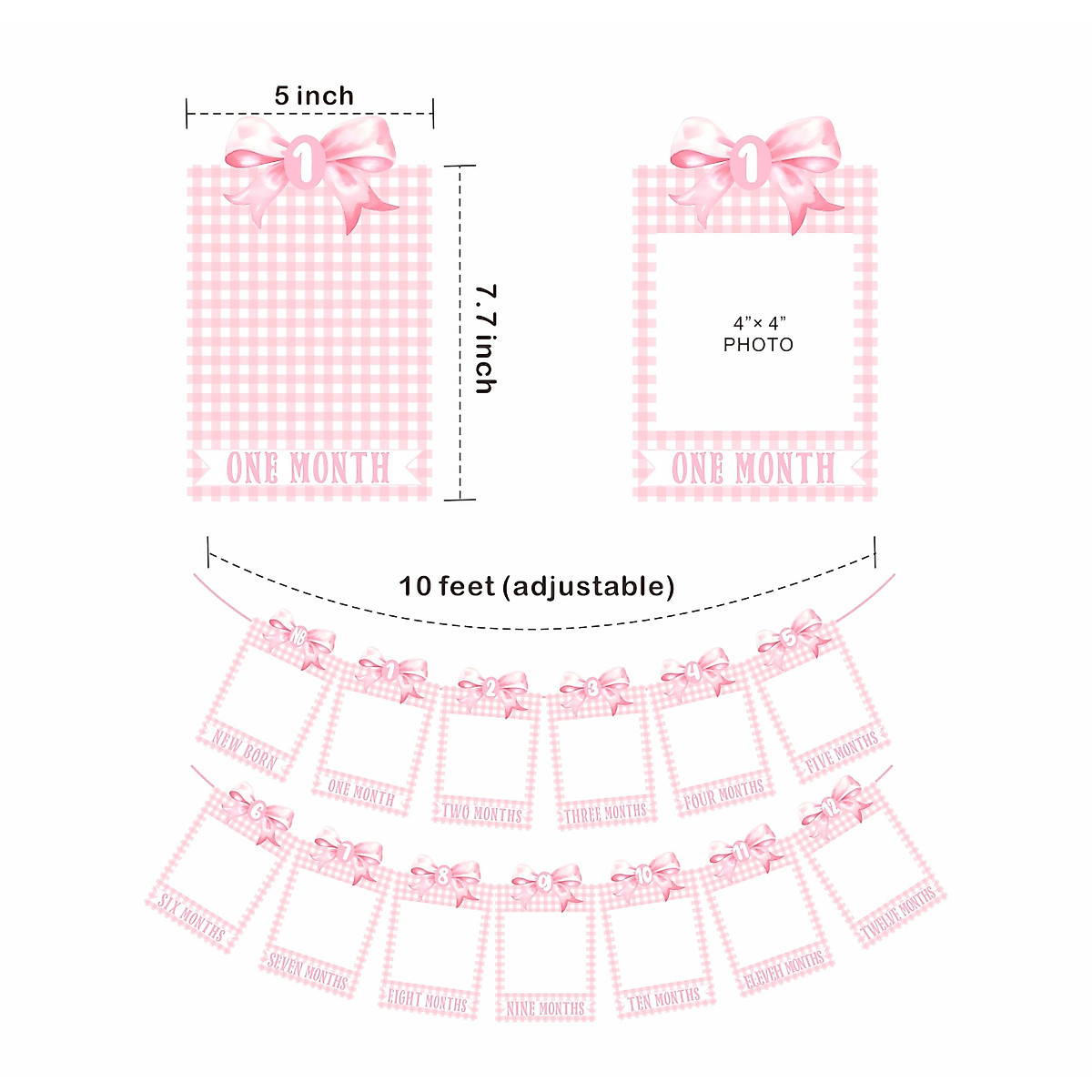 Pink Bow Photo Banner,First Birthday Decorations for Girl,Newborn to 12 Months Photo Banner,1st Birthday Milestone,First Year Photos,Baby Shower