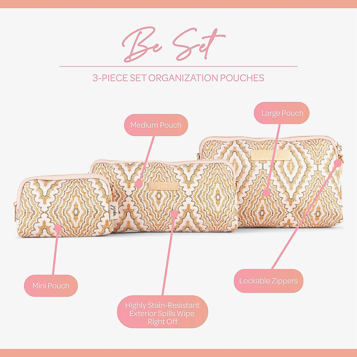 JuJuBe Be Set Pouches for Organization, Pretty Travel Toiletry Bag Set for Women, Stylish Party Clutch, Makeup Pouch Bag, Wristlet or Handbag, Diaper Bag Organization Pouches, Dotted Diamond