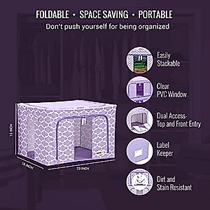 Foldable Clothes Storage Bag Organizer Pop Up Bins Strong Handle Quality Fabric for Collapsible Closet Boxes 4 Pack (Large) (Lavender)