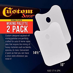 Custom Shop Plastic 14.5" x 10" Body Filler Mixing Board/Pallete (Pack of 2) with 4, 5, & 6 Inch Body Filler Spreaders for Automotive Body Fillers, Putties and Glazes