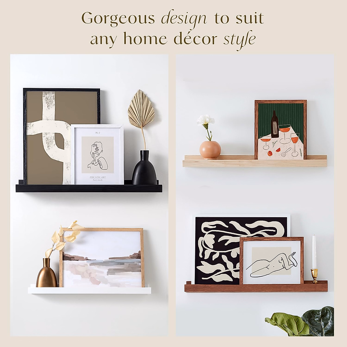 (24 in | 61 cm) Natural Oak Wood Wall Mounted Floating Picture Ledge Shelf | Ideal for Bedroom, Kitchen, Bathroom, Office, Easy Installation, Mounting Hardware Included