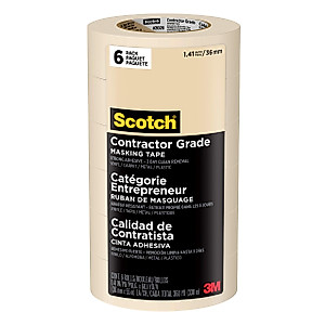 Scotch Contractor Grade Masking Tape, Tan, Tape for General Use, Multi-Surface Adhesive Tape, 1.41 Inches x 60.1 Yards, 6 Rolls