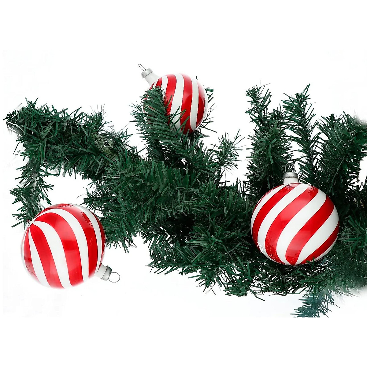 Christmas Ornaments | Made of Glass | Crafted by Hand | Peppermint Red and White Candy Style Decor | Ideal with Christmas Lights | Christmas Tree Decorations | Set 12 pcs | 2.4in (6cm) diameter