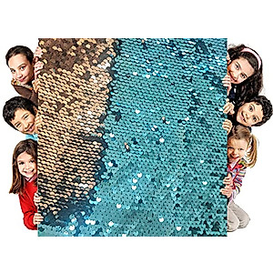 Sensory Wall Sequin Flip Fabric for Kids,2Yard Large Sequins Sensory Graffiti Fabric for Toddlers,Tactile Stimulation,Reversible Glitter Fabric (2 yd, Lake Blue + Silver)