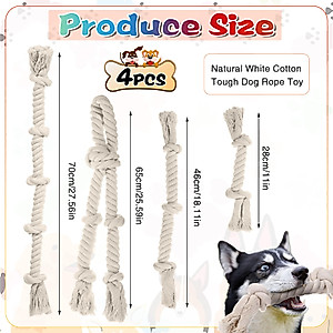 Glimin 4 Pcs Natural Cotton Rope Dog Toys White Tough Dog Rope Toy for Aggressive Chewers Interactive Knot Dog Toys for Large Dog Tug of War Dog Toy Heavy Duty Pet Supplies for Teeth Cleaning