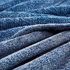 TILLYOU Cationic Flannel Fleece Blanket Soft Lightweight, Comfort Double Plush Throw Blanket for Bed, Sofa, Couch, Travel, 90x108 Inches, Navy
