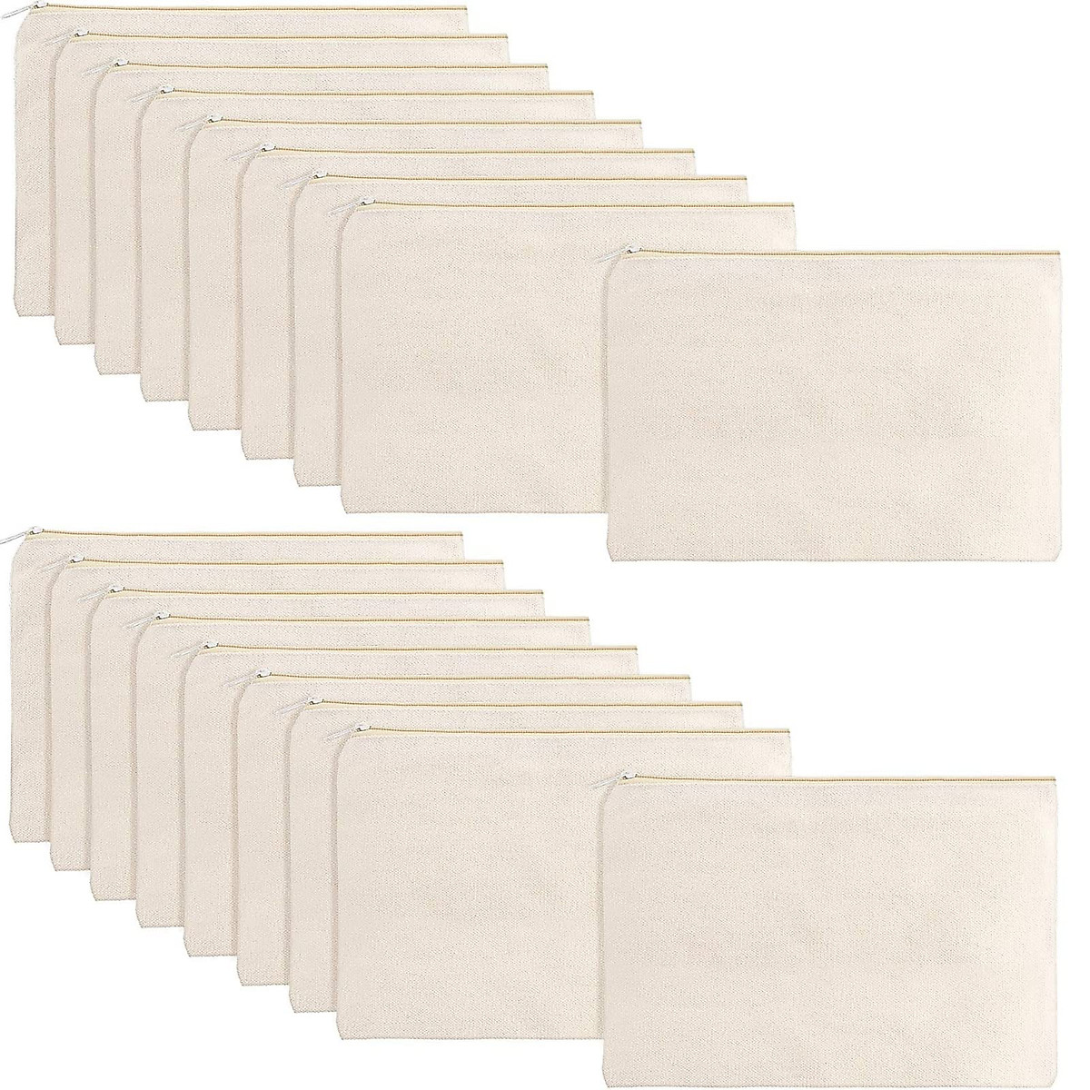 meekoo 16 Pack Multi-Purpose Cosmetics Bag with Zipper Canvas Makeup Pouches Travel Toiletry Bag Pen Pencil Bag Blank DIY Craft Bag (M, Beige)