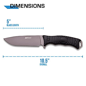 MTech USA – Fixed Blade Knife – Grey TiNite Coated Stainless Steel Blade with Black Nylon Fiber Handle, Full Tang, Includes Black Nylon Sheath - Hunting, Camping, Survival, Tactical, EDC – MT-20-70C