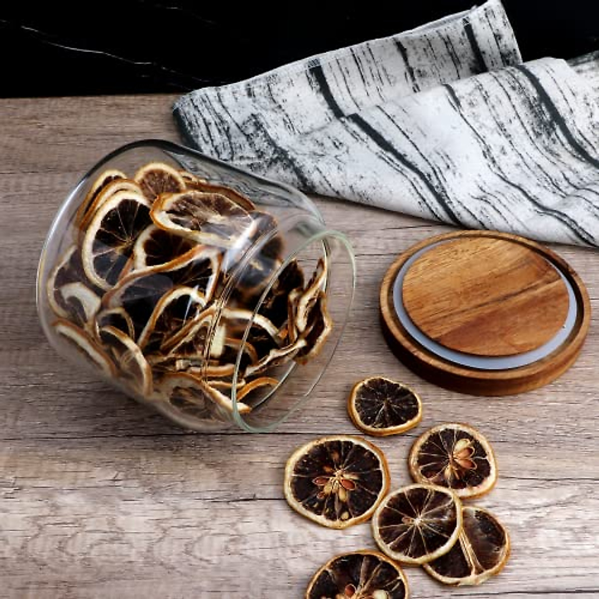 Datttcc Glass Jars,Set of 4 Glass Food Storage Containers with Wooden Lids,Clear Glass Canister Sets for Sugar,Tea,Coffee,Snack,Spice,Herbs(33 oz/ 1000 ml)