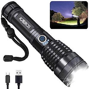 KAEROS Tactical Led Flashlight - flashlights high lumens, Small Flashlight, Waterproof, Rechargeable Flashlight with 5 Modes, flashlights for Emergencies, for Work, Dog Walking Flashlight