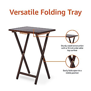 Amazon Basics Classic TV Dinner Folding Trays with Storage Rack - 4-Pack, Espresso