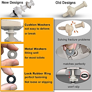2 Pack Universal White Plastic Toilet Seat Screws Replacement, Toilet Seat Hinges Bolts and Nuts For Top Mount Toilet lid Fastener Parts Kit