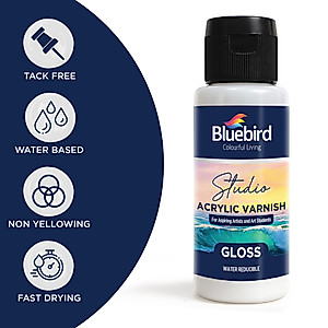 Bluebird Studio Acrylic Varnish, Gloss, 3.4 Fl Oz / 100ML, Non-Yellowing, Non-Toxic, Anti-Crazing, Basic Varnish for Pro Artists, Hobby Painters & Kids