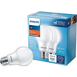 Philips LED Basic Frosted Non-Dimmable A19 Light Bulb - EyeComfort Technology - 800 Lumen - Soft White (2700K) - 10W=60W - E26 Base - Indoor - 8-Pack