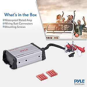 Pyle 4-Channel Marine Amplifier Receiver - Waterproof and Weatherproof Audio Subwoofer for Boat Stereo Speaker & Other Watercraft - 1200 Watt Power, Wired RCA, AUX and MP3 Audio Input Cable - PLMTR4A