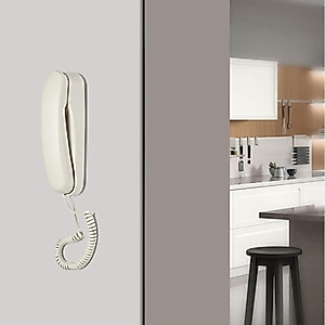 Corded White Wall Phone, TelPal Small Analog Wall Telephone for Seniors Home, Single Line Trimline Landline Phones, No AC Power or Battery Required