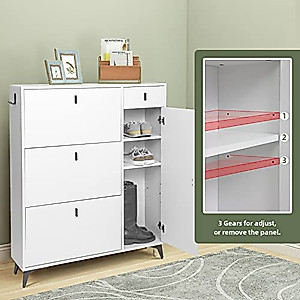 ARTETHYS Shoe Cabinet-Freestanding Shoe Storage Cabinet 22 Pair Shoe Rack Storage Organizer with 3 Flip Drawers-White Modern Shoe Organizer Cabinet with Doors for Entryway