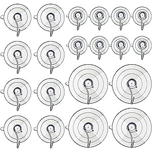 20 Pieces Clear Suction Cups for Glass, Window Suction Cups with Stainless Steel Hook Reusable Heavy Duty Suction Cup Hangers Strong Kitchen Bathroom Hooks for Towel Glass Window Mirror Door Table