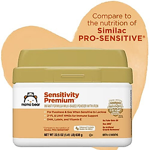 Amazon Brand - Mama Bear Sensitivity Baby Formula Powder with Iron, Reduced Lactose, Non-GMO, 2'-FL HMO for Immune Support, 22.5 Ounce