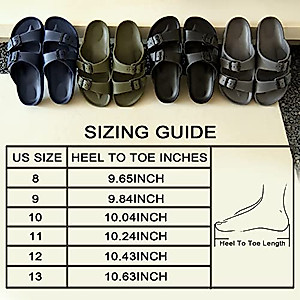 Temi Mens Slides Adjustable Slip on Sandals,Summer Beach Pool Shower EVA Sandals for Men,Double Buckle Lightweight Waterproof Comfy Bathroom Flat House Slippers for Men Size