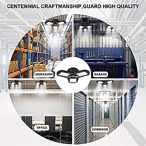 2 Pack LED Garage Lights, 60W Deformable LED Garage Ceiling Lights with 3 Adjustable Wings, 6000LM, E26 LED Shop Light for Warehouse, Workshop, Basement (No Motion Detection) (2 Pack, 60W)