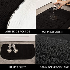 BEQHAUSE 30x18 Inch Kitchen Rug Mats, Durable Anti-Slip Absorbent Dirt-Resistant Kitchen Rug Pet Mat Machine Washable (Black)