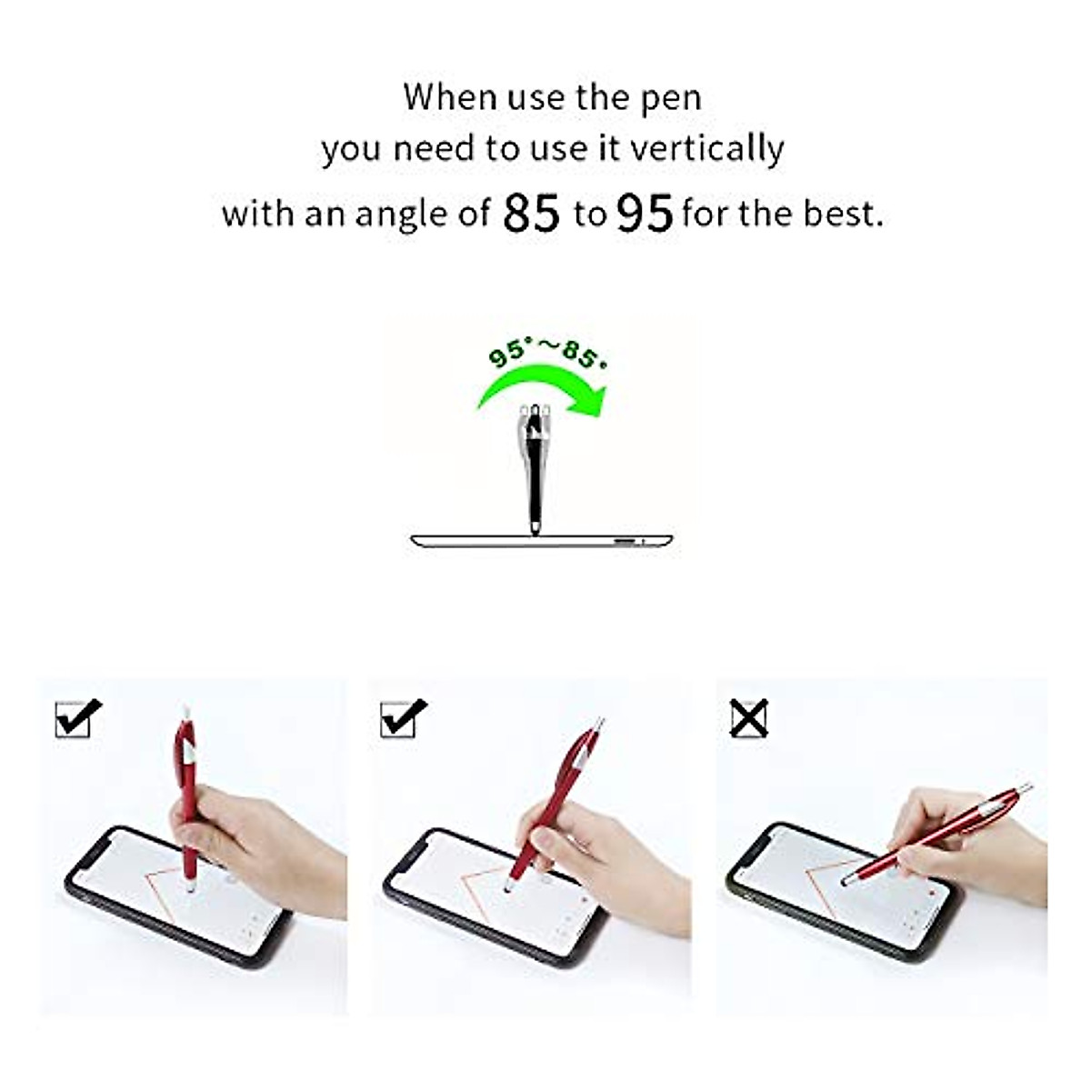 Ballpoint Pens Stylus Pens for Touch Screens Medium Point Black Ink Writing Pen 2 in 1 Office Pen with Stylus Tips for iPhone iPad (5 Count)