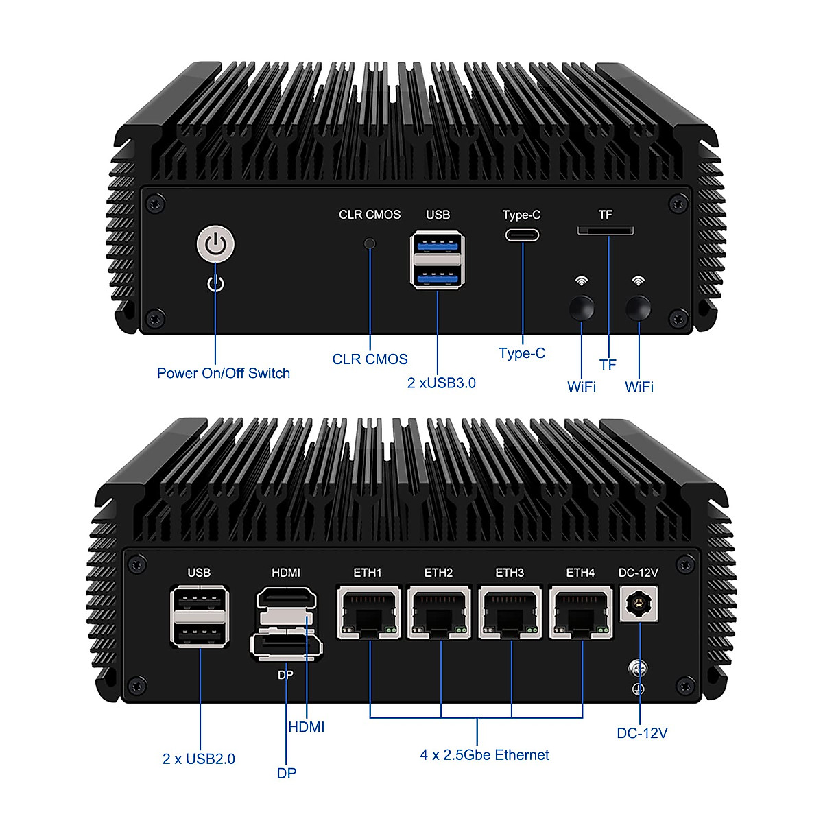 MOGINSOK 2.5GbE Micro Firewall Appliance Mini PC Intel Celeron N5105 4xIntel I225-V 2.5G LAN VPN Router PC 16GB DDR4 256GB M.2 NVMe SSD AES-NI HDMI 2.0 DP