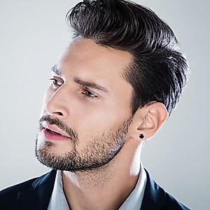 FIBO STEEL 3 Pairs Stainless Steel Black Stud Earrings for Men Women Hypoallergenic Mens Earrings Stud Set, Black Square Round Diamond CZ Stud Earrings Pierced 6mm