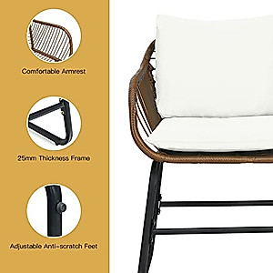 OBIOZZ Patio Furniture Set 3PCS Patio Rattan Bistro Set Cushioned Chair Glass Table Deck White Patio Set, Ideal for Your Backyard, Balcony, Garden for Backyard Porch