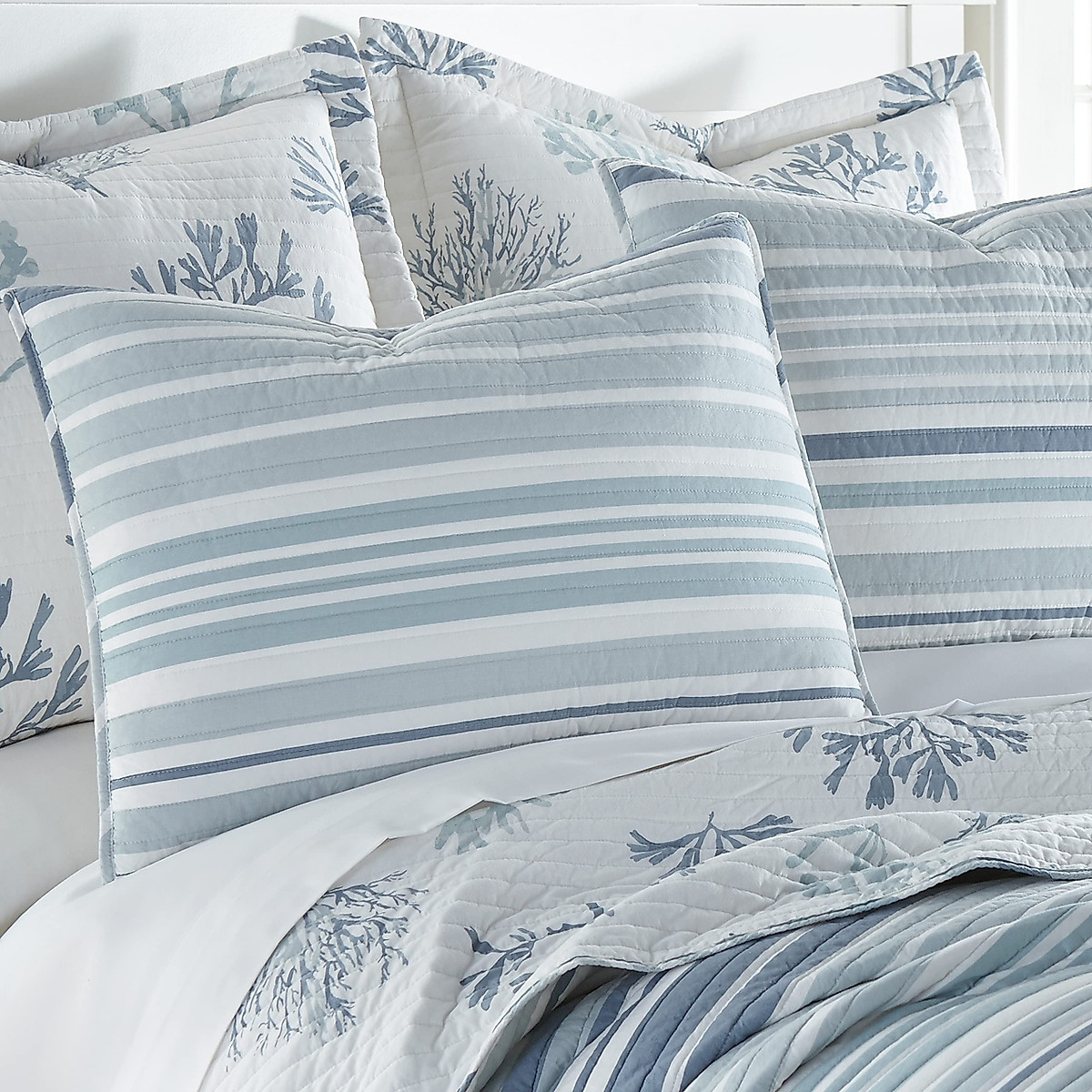Levtex Home - Truro Quilt Set - King/Cal King Quilt + Two King Pillow Shams - Stripe in Shades of Blue - Quilt Size (106x92in.) and Pillow Sham Size (36x20in.) - Reversible - Cotton